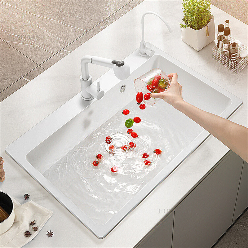 Jual Italian Quartz Stone Kitchen Sink Washbasin Large Single-slot Sink ...