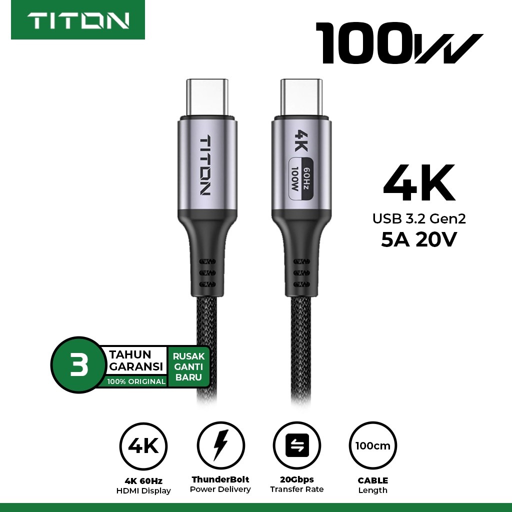 Jual [LW] Vento 1 Kabel 100W 4K 60Hz 20Gbps USB 3.2 Gen2 USB-C to USB-C ...