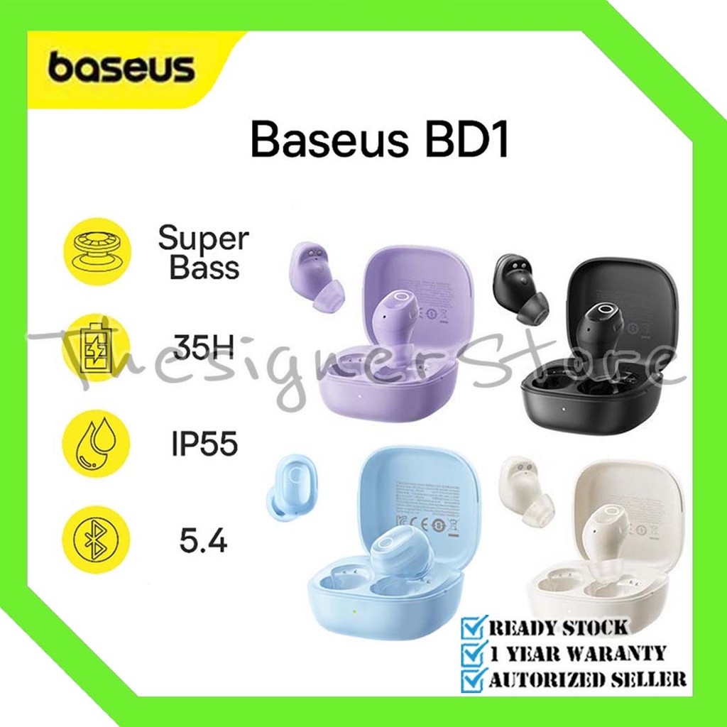 Jual Baseus BD1 Mini TWS Bean Shaped Earphone IP55 Bluetooth 5.4 Low ...