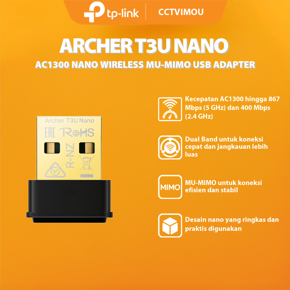 Jual TP-LINK ARCHER T3U NANO AC1300 NANO WIRELESS MU-MIMO USB ADAPTER ...