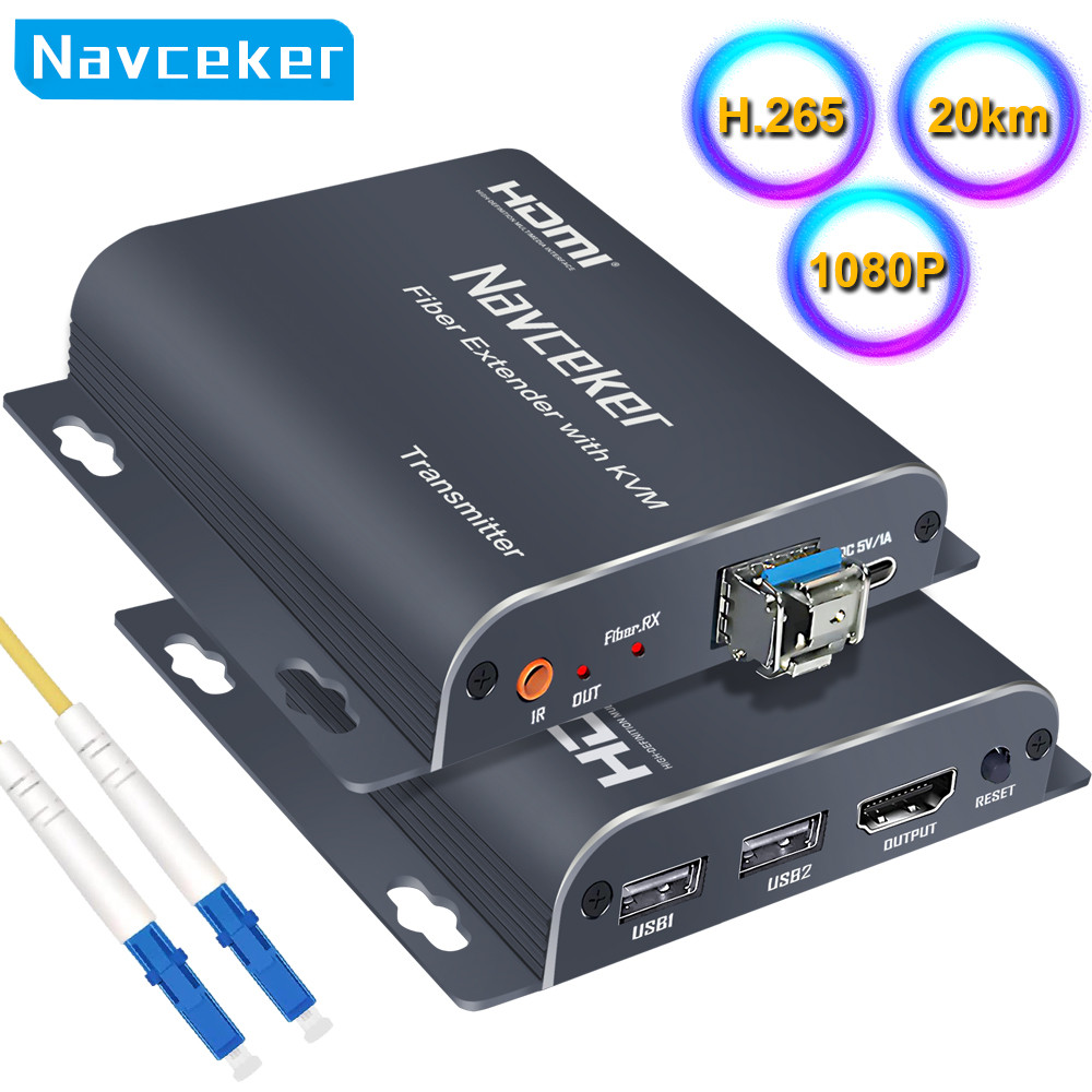 Jual Navceker 20Km HDMI Fiber Optic USB KVM Extender Video Transmitter ...