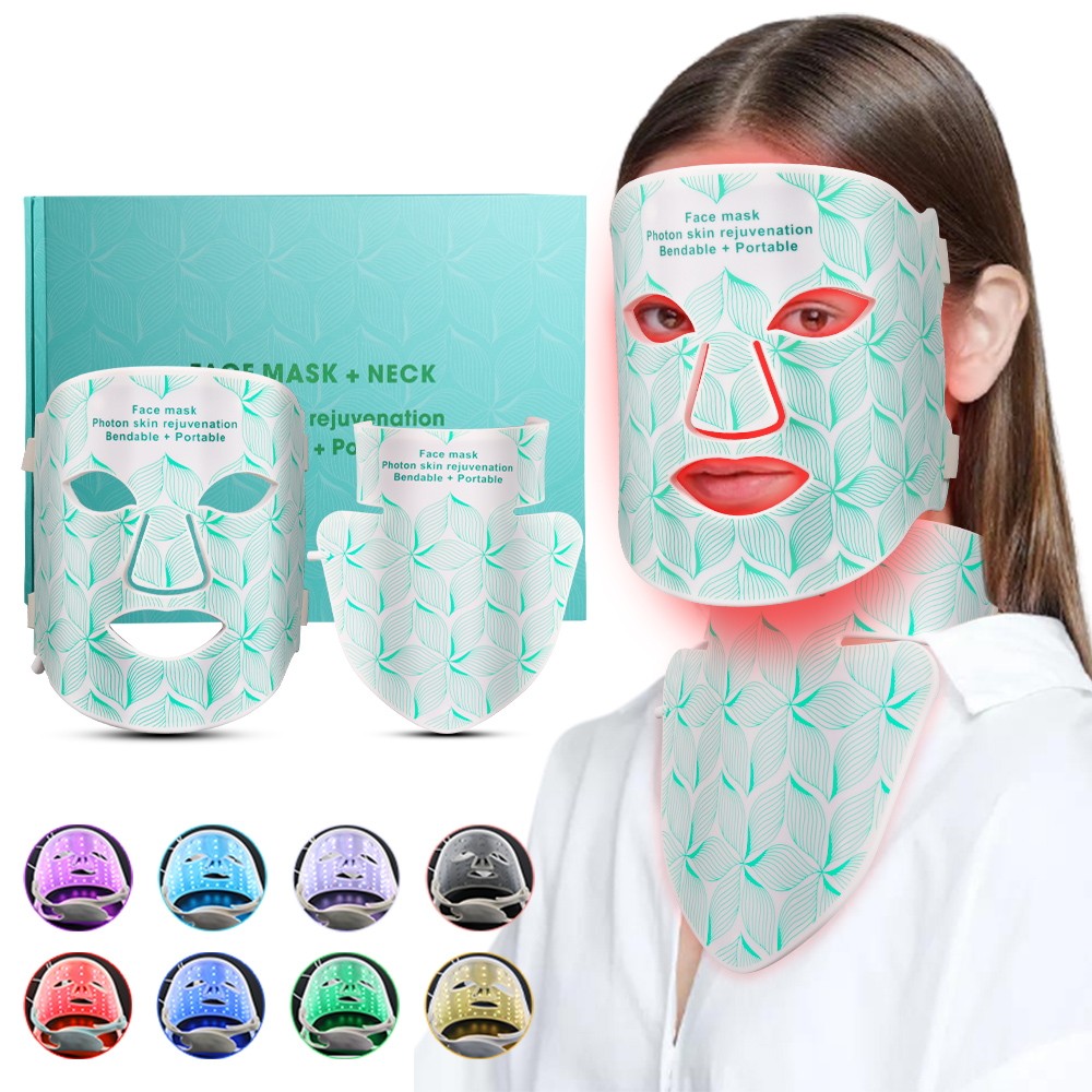 Jual 8 Colors Facial LED Mask with Neck Red Light Near Infrared Therapy ...