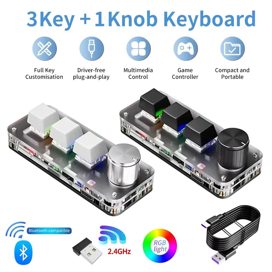 Jual 2.4G 3-key Customize Bluetooth Keyboard Macro Knob Copy Paste ...