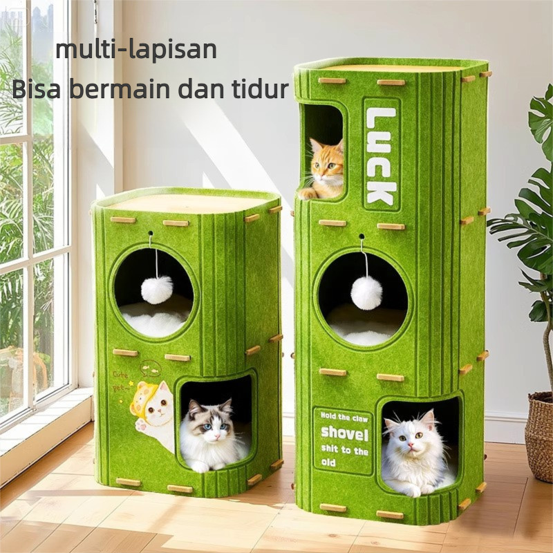 Jual Rumah Kucing 3 Lapis Cat Tree Tempat Cakar Felt Multifungsi Hemat ...