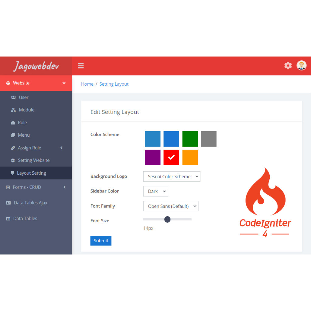 Jual Aplikasi source code Admin Template Dashboard Codeigniter 4 (CI4 ...
