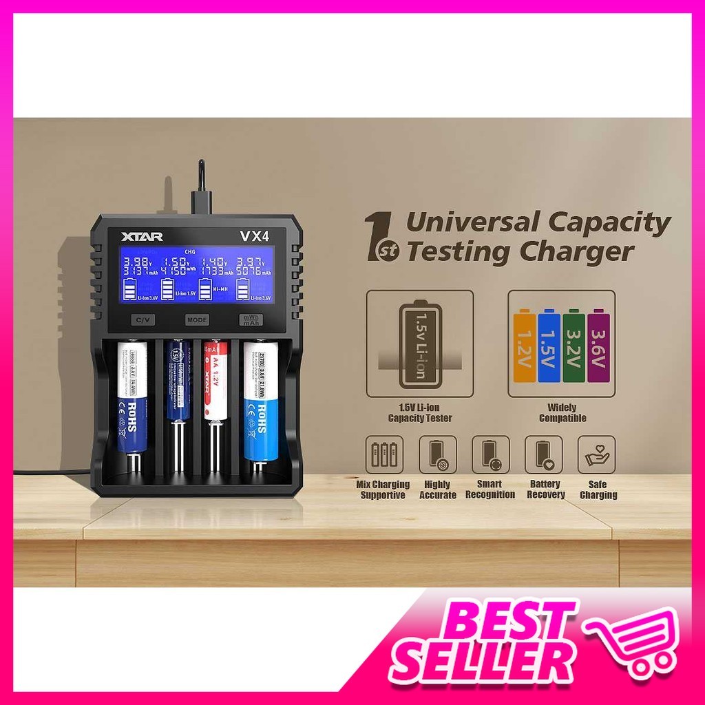 Jual XTAR Charger Baterai 4 Slot AA AAA Li-Ion Ni-MH USB Type C QC3.0 ...