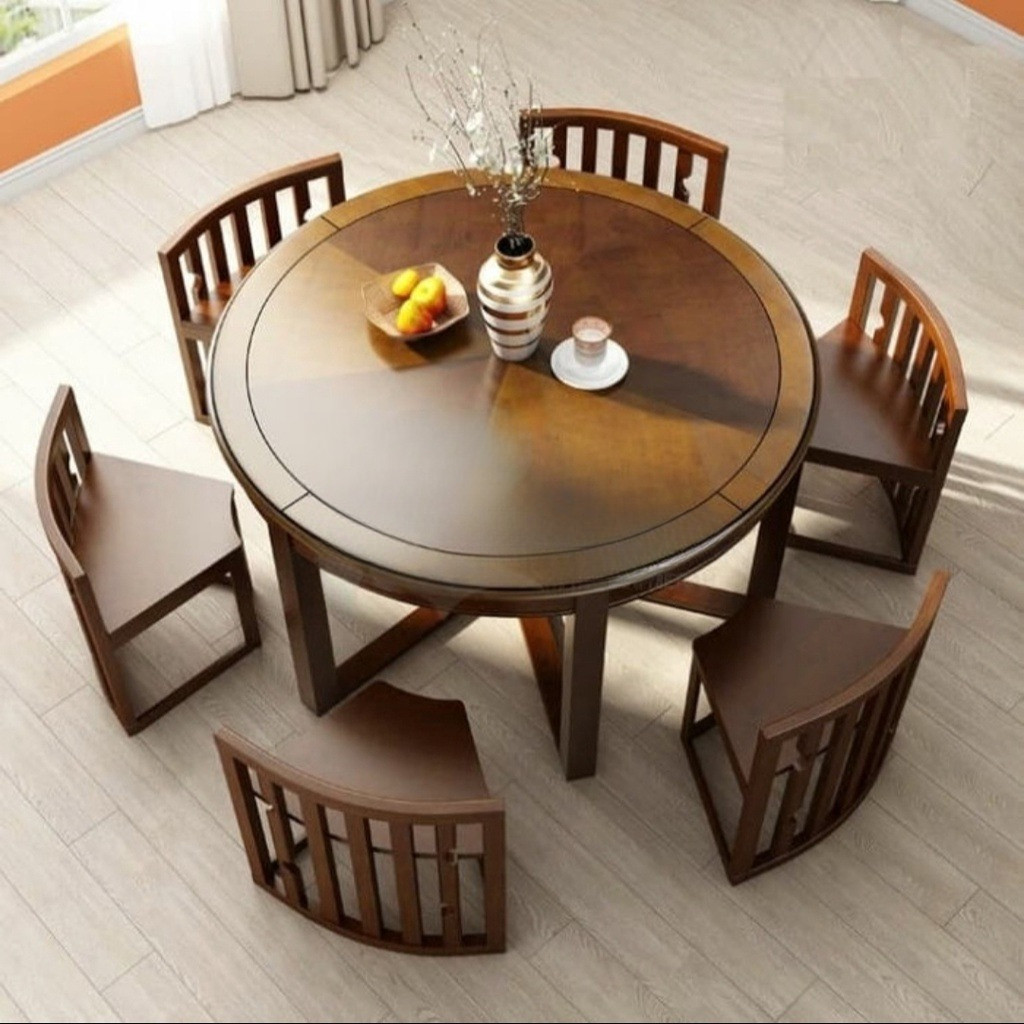 Jual Meja makan lingkar kayu jati - meja makan set 6 kursi minimalis ...