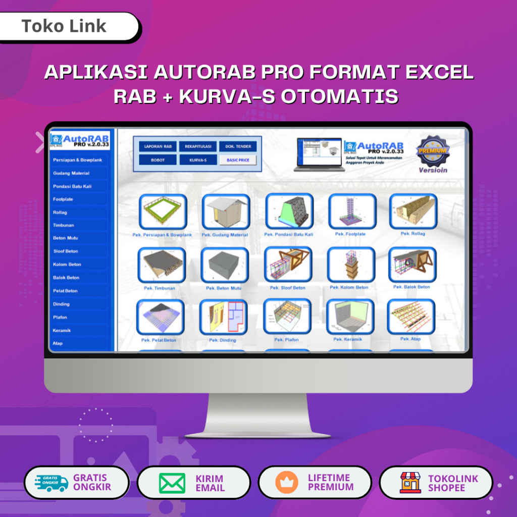 Jual Aplikasi Autorab Pro Format Excel RAB + Kurva-S Otomatis Windows | Shopee Indonesia