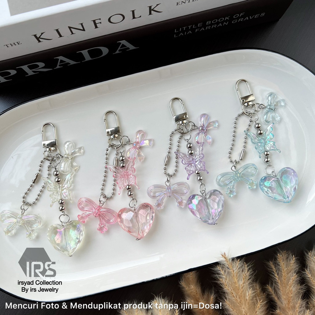 Jual Gantungan Kunci Hati Kristal Kupu-Kupu & Pita | Keychain Lucu ...