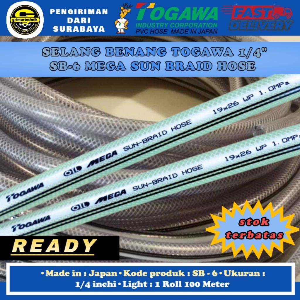 Jual SELANG BENANG TOGAWA 1/4" SB-6 MEGA SUN BRAID HOSE TOGAWA MADE IN ...