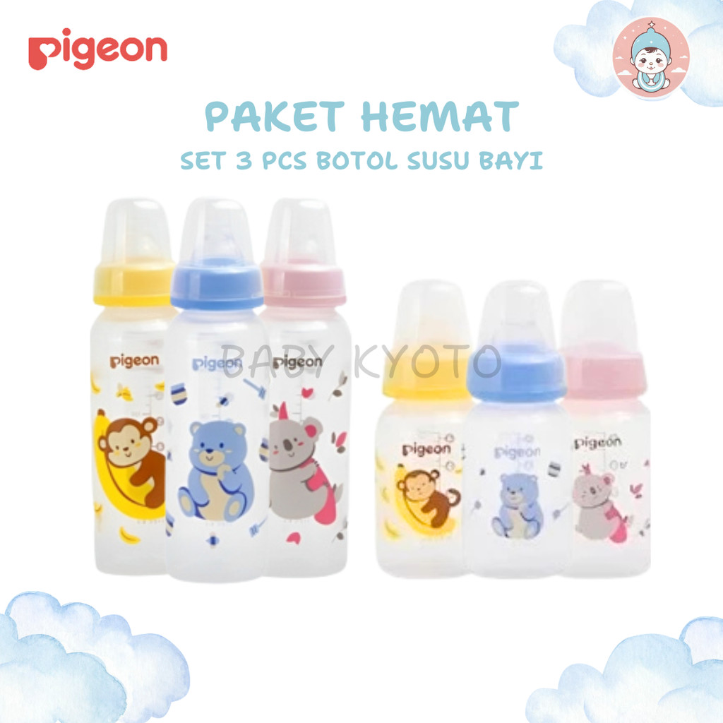 Jual BK 3 Pcs Botol Dot Susu Bayi Pigeon Slim Neck Peristaltic Ulir ...
