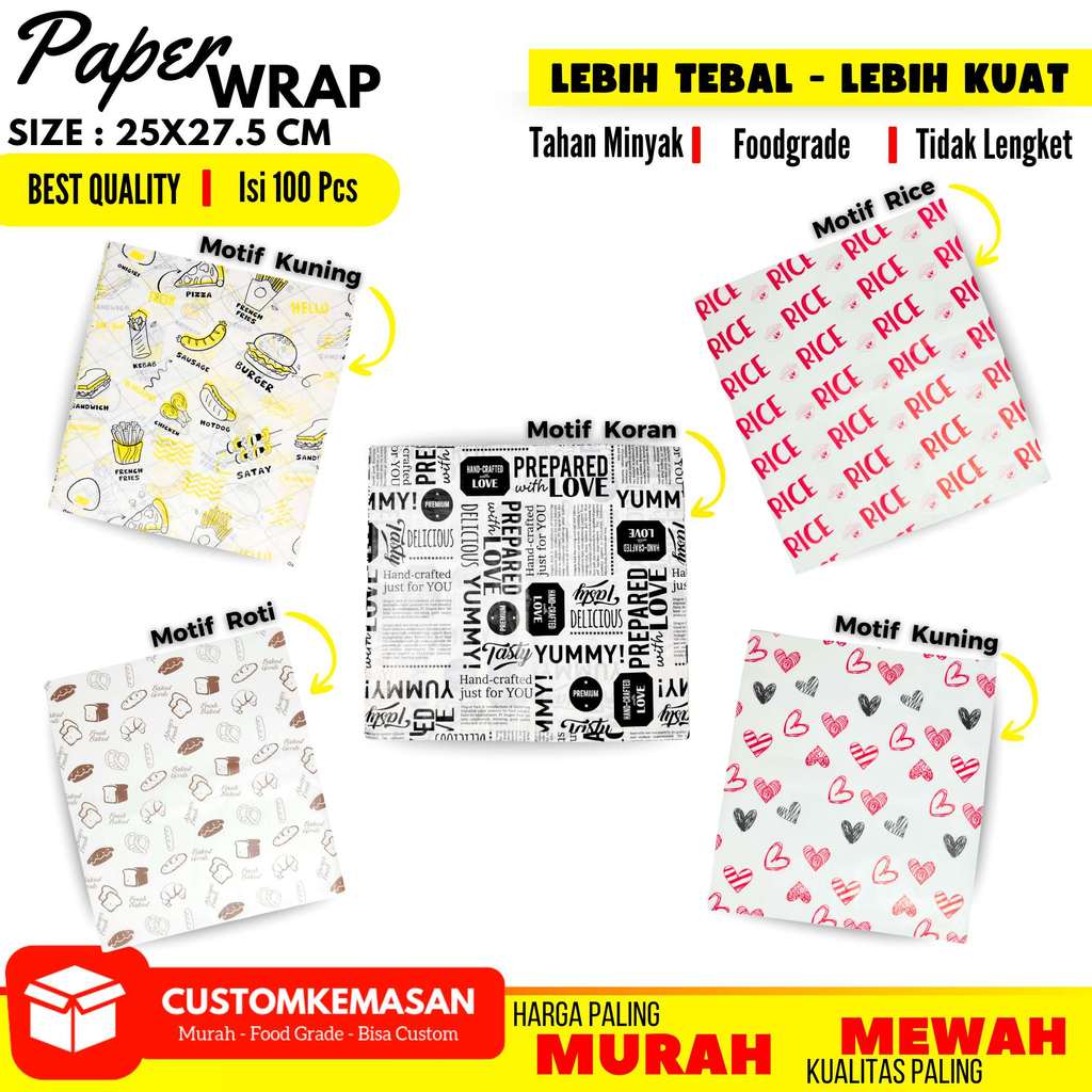 Jual Paper Wrap Motif 25x27.5 cm / Alas Kertas / Kertas Roti / Kertas ...
