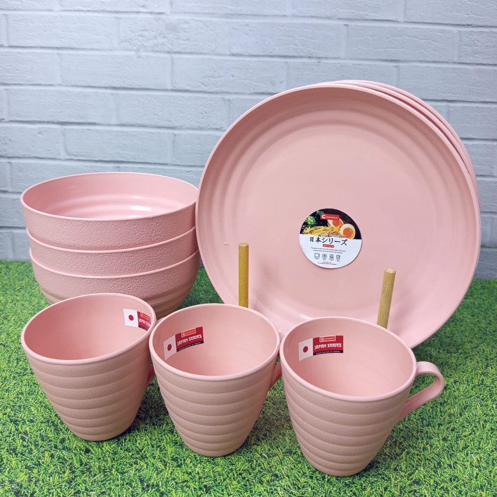 Jual Set Paket Ramen Isi 9 Pcs Mangkok Piring Gelas Clio Tebal Anti ...