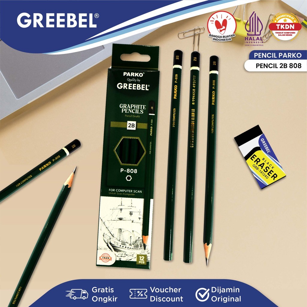 Jual PARKO Pensil Kayu 2B P808 (12PCS/SET) / Pensil Tulis Ujian Sekolah ...