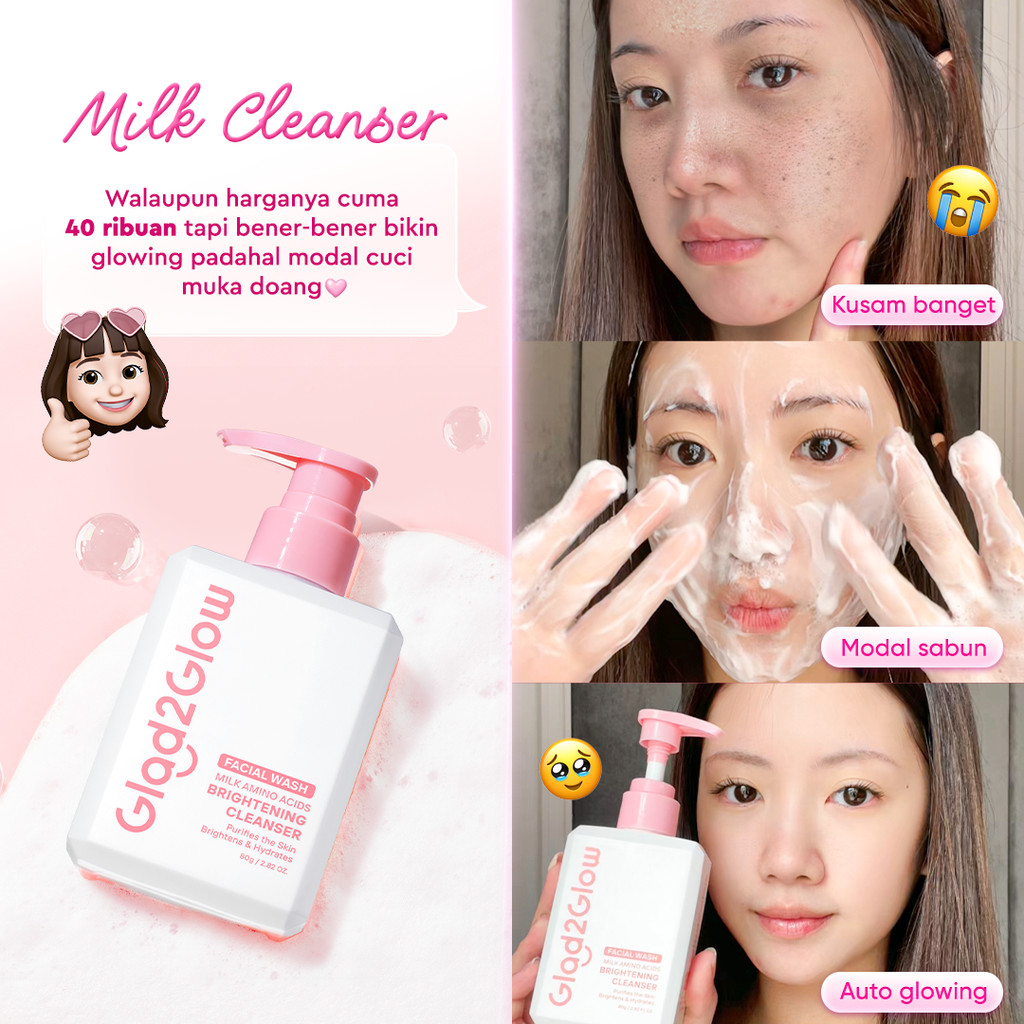 Jual Glad2Glow Milk Amino Acid Brightening Cleanser facial wash face ...