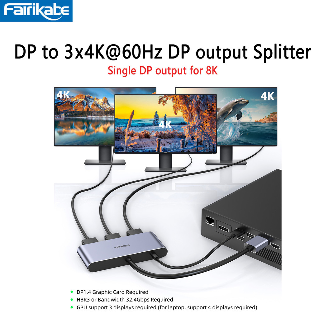 Jual 8K DP Splitter to 3DisplayPort MST Hub DP Distributor MultiStream ...