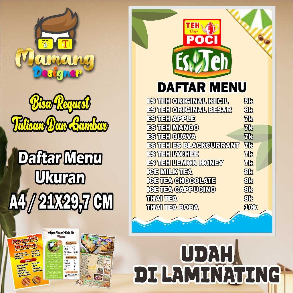 Jual Cetak Poster Daftar Menu Es Teh Bahan Kuat | Shopee Indonesia