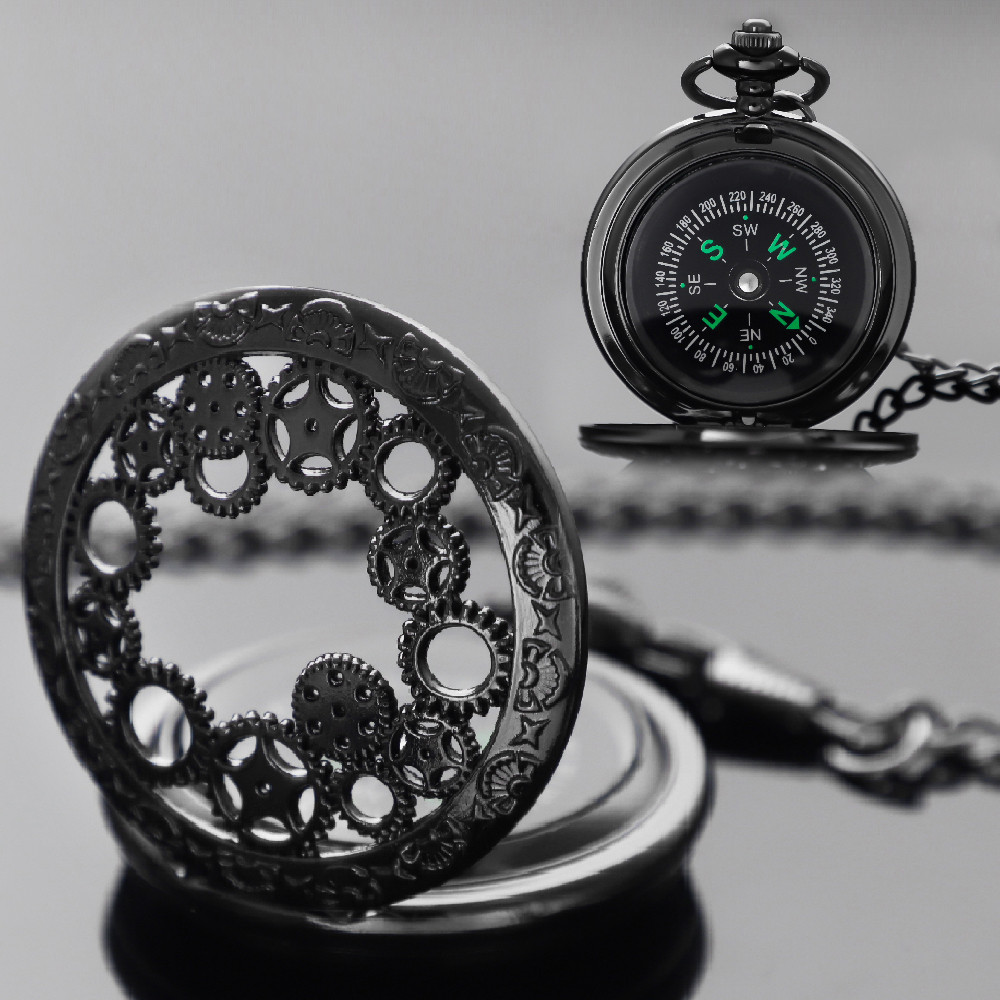 Jual Vintage Compass Pocket Watch Gear Hollow Design Outdoor Camping ...