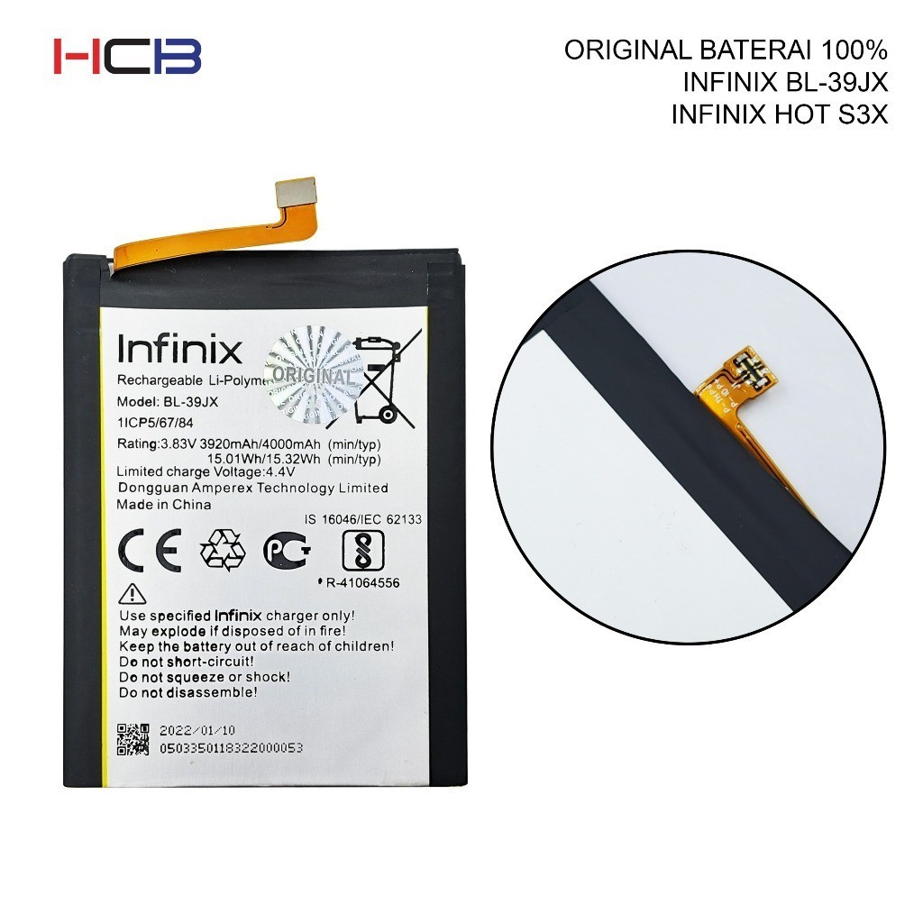 Jual Baterai ORIGINAL HCB INFINIX BL-39JX INFINIX HOT S3X ORIGINAL 100% ...