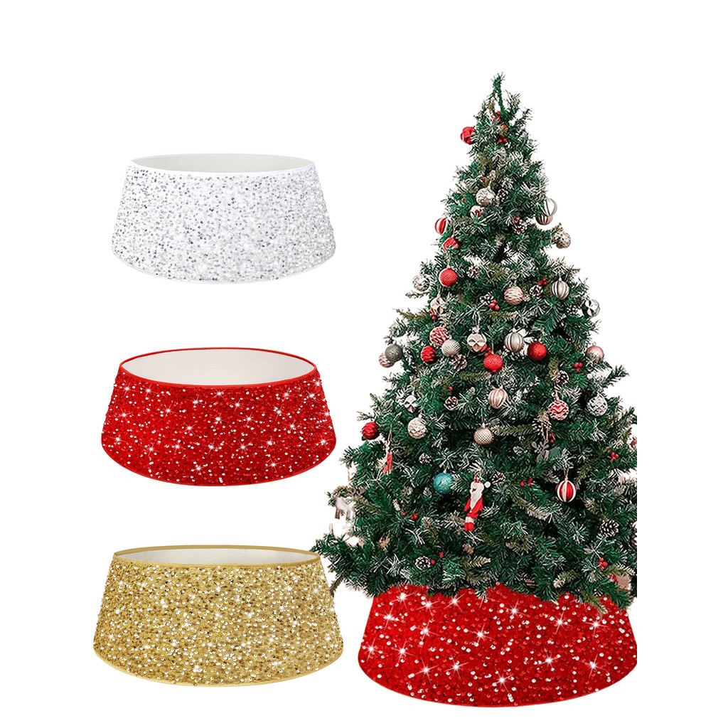 Jual Red Sequins Tree Collar Sparkly Round Trees Ring Elegant Tree ...
