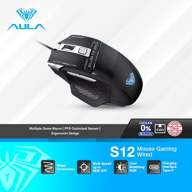 Jual AULA Mouse Gaming Wired S12 Macro Custom RGB Rainbow Side Button ...