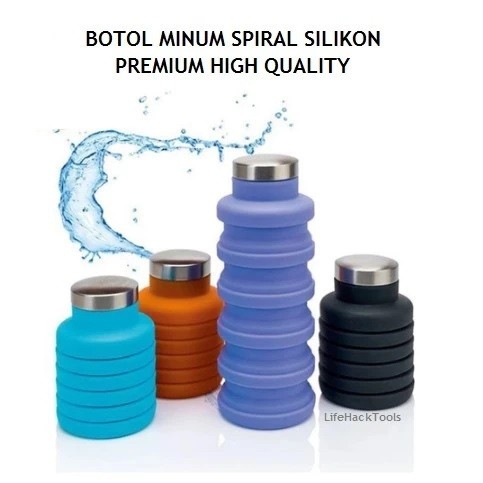 Jual BKT BOTOL MINUM LIPAT SILIKON PREMIUM TUTUP BESI 500ML BAHAN TEBAL ...