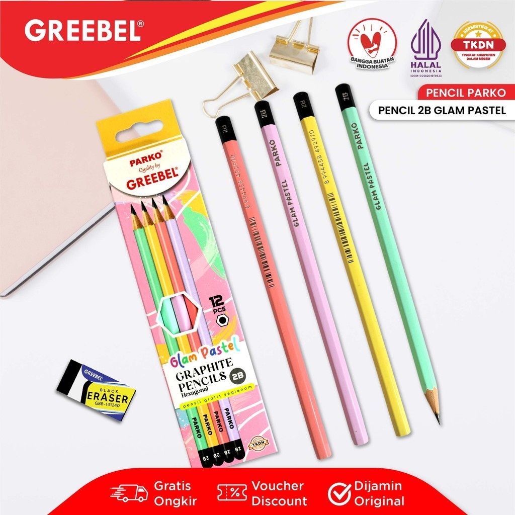 Jual PARKO Pensil kayu 2B Glam Pastel (12PCS/SET) / Pensil Tulis Pastel ...