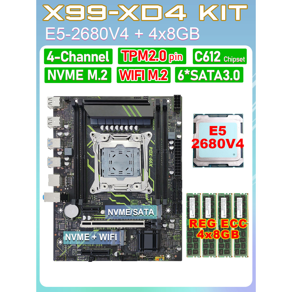 Jual X99 XD4 motherboard tpm 2.0 Xeon Kit E5 2680 2690 V4 CPU DDR4 RAM ...