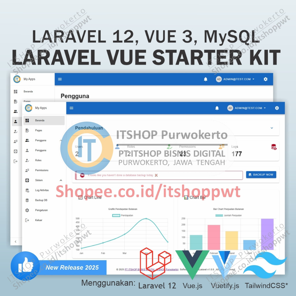 Jual Source Code Aplikasi Web Laravel Vue.js Starter Kit Modern Fitur Auth RBAC untuk Lanjut ...