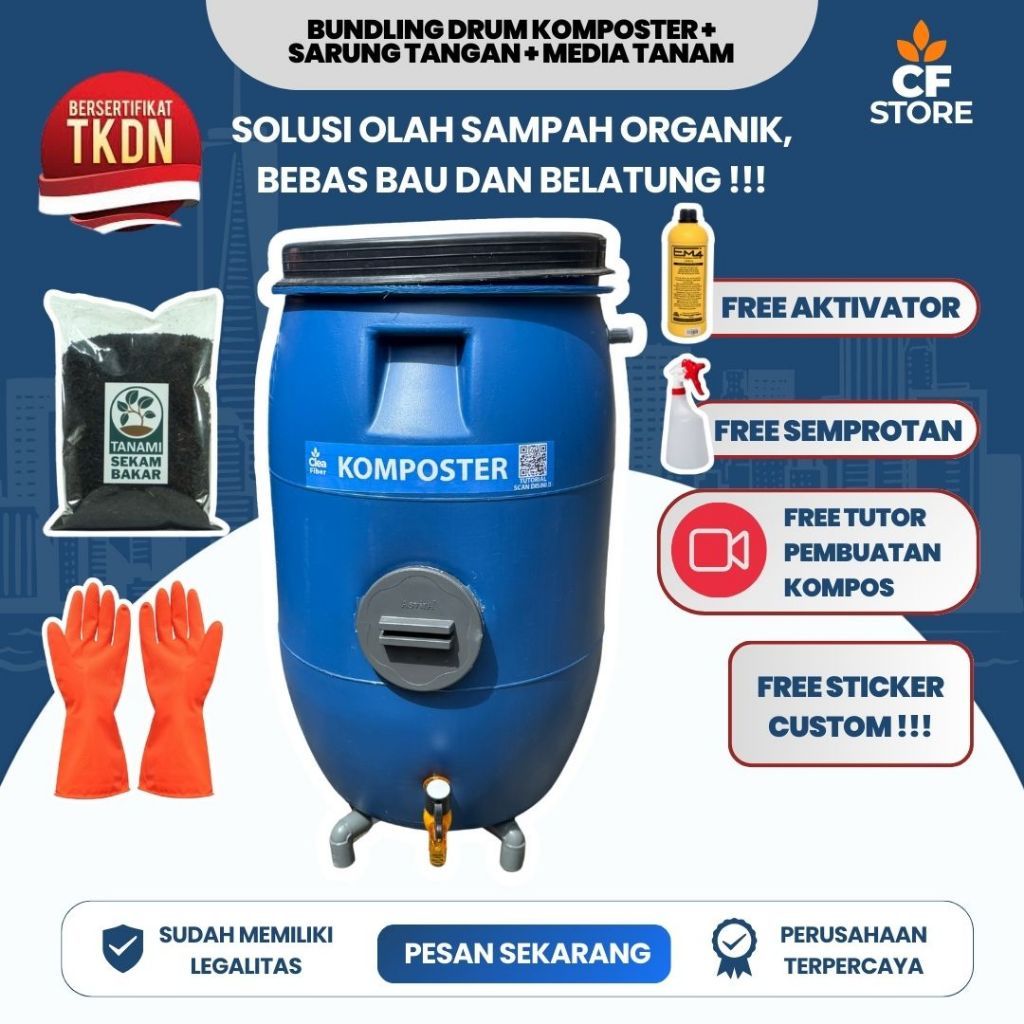 Jual [Ready Stok] Drum komposter 60 Liter, Komposter sampah basah ...