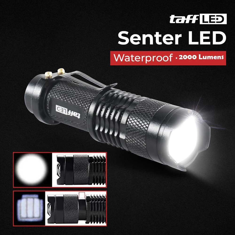Jual Senter LED 2000 Lumens Zoom Waterproof, Senter Super Terang, Bisa ...