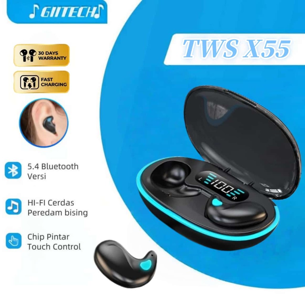 Jual X55 TWS Sleeping Earbuds Wireless Mini Headphones For Work ...