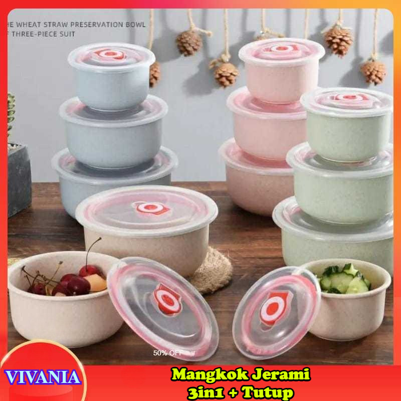 Jual VIVANIA - F2 Mangkok Jerami 3in1 Satu Set + Tutup Mangkok Makan ...