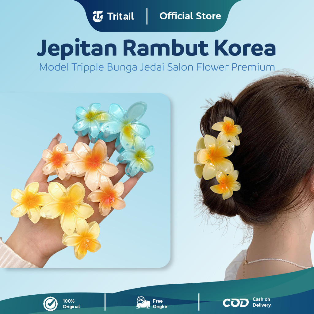 Jual Tritail - Jepitan Rambut Salon Glossy Model Tripple Bunga Korea ...