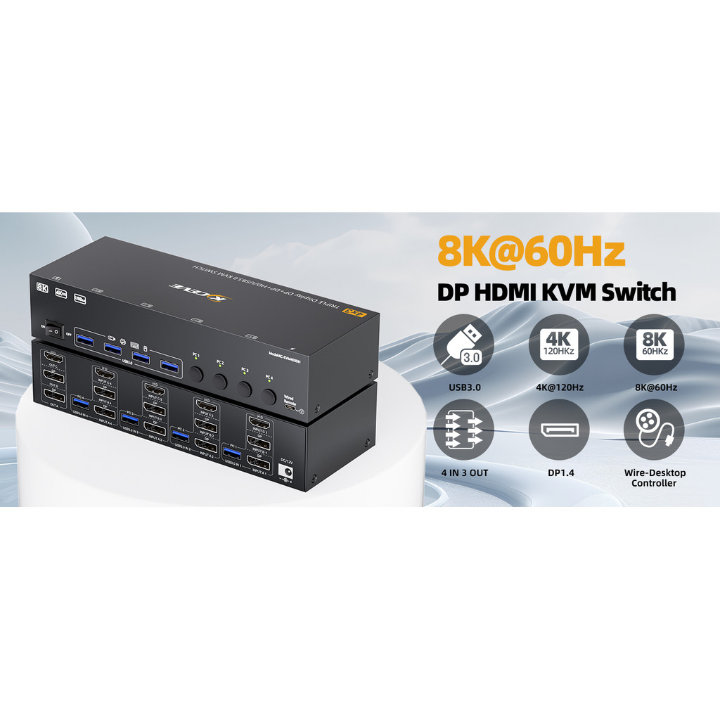 Jual 4K144Hz HDMI+2 Displayport KVM Switch 3 Monitors 4 Computers 8K KVM Switch Triple Monitor ...