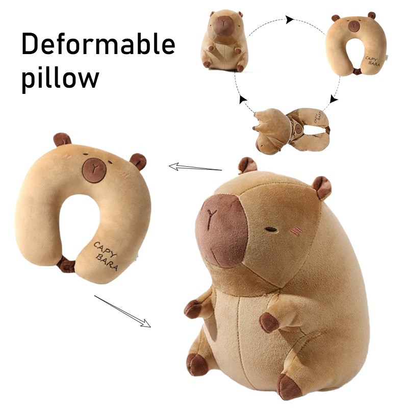 Jual Portable Cartoon Capybara U-shaped Plush Pillow 2 in 1 Travel Neck ...