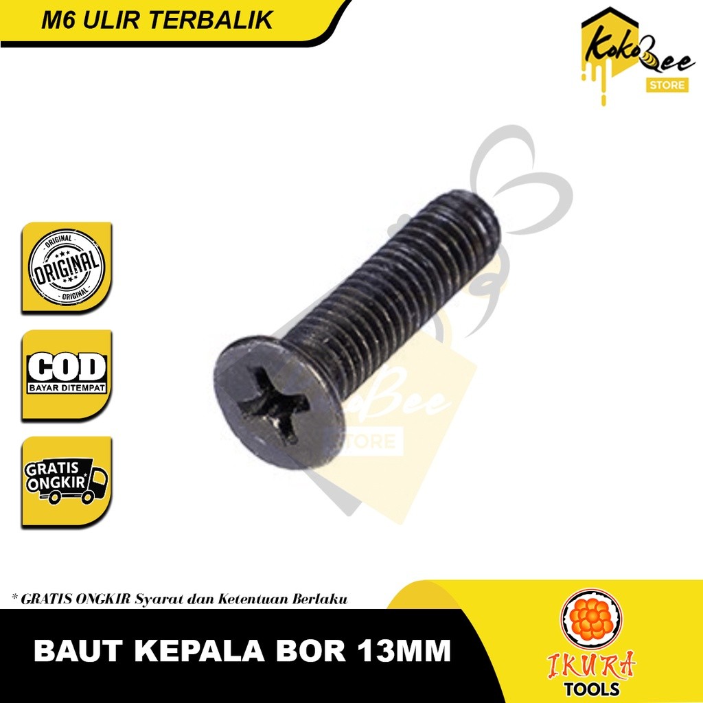 Jual Baut kepala bor 13mm M6 ulir terbalik - Baut mur cordless drill 13 ...