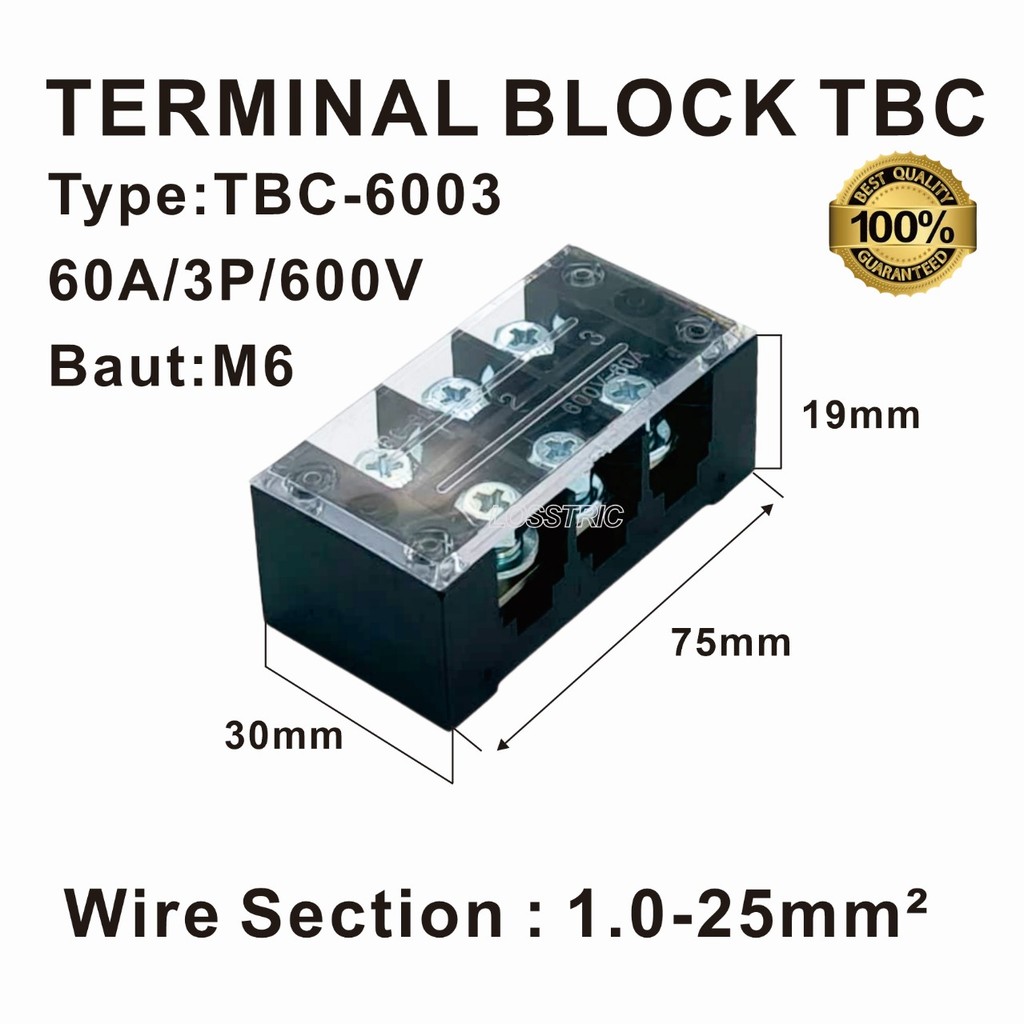 Jual TERMINAL BLOCK TBC 6003 (60A 3Pole) | Shopee Indonesia