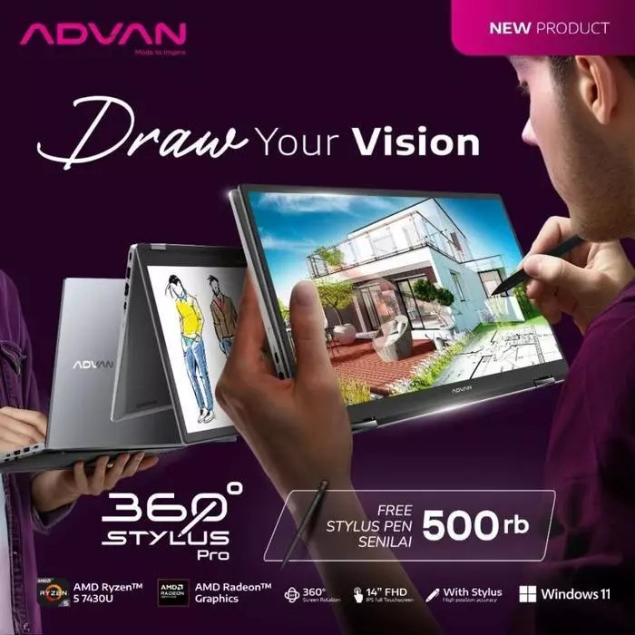 Jual ADVAN 360 STYLUS PRO RYZEN 5 7430U - RAM 8GB 512GB W11 14.0WUXGA ...