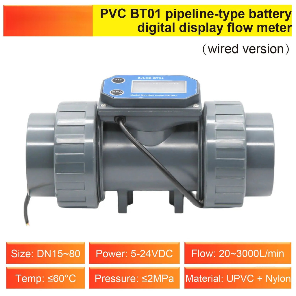 Jual ZJPVC-BT01 Wired Pipeline Digital Flow Meter DN15-DN50 Battery ...