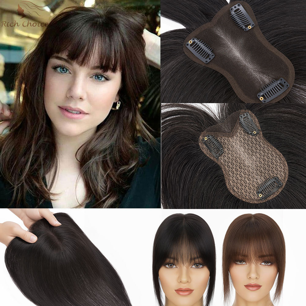 Jual Ri oices Hair Topper With Bangs Real Human Hair Natural Hair ...