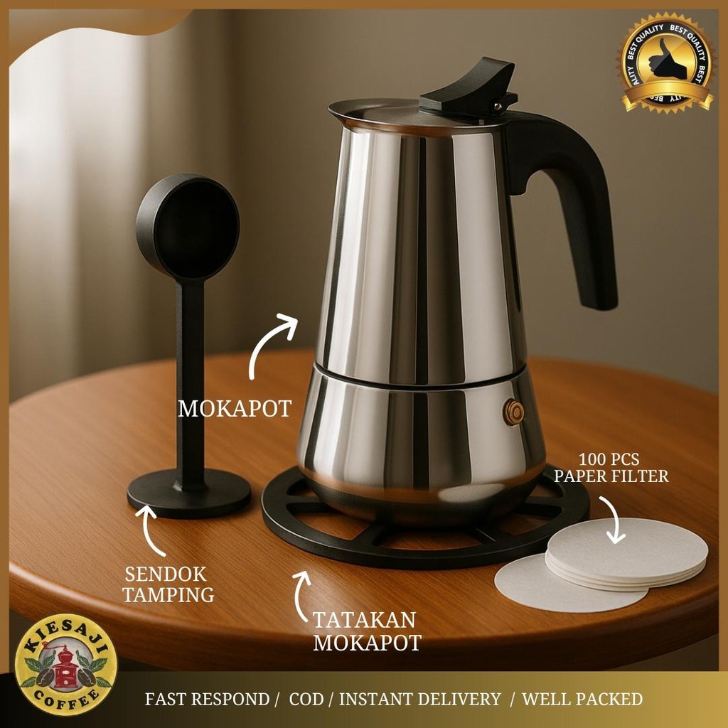 Jual Paket Hemat Set Alat Kopi Mokapot Stainless Steel 304 Paper Filter ...