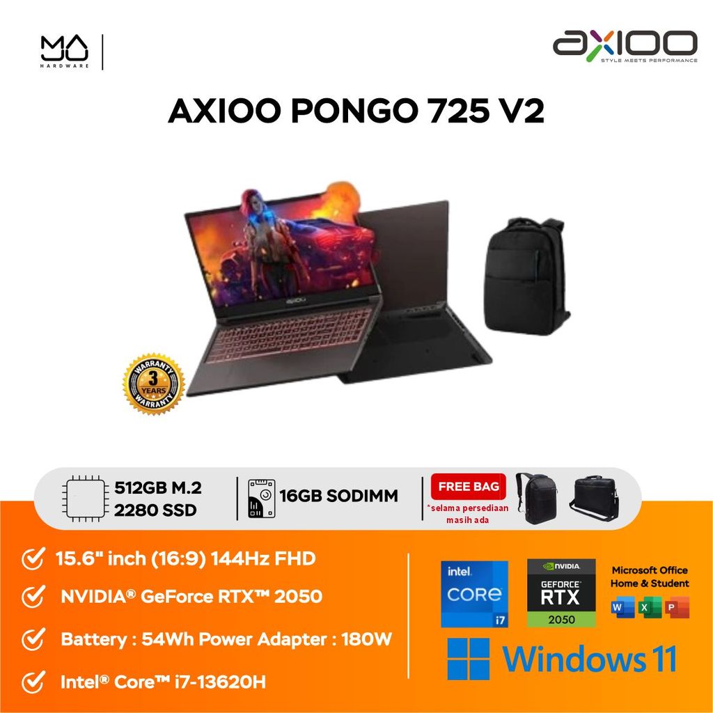 Jual AXIOO PONGO 725 V2 GeForce RTX™ 2050 4GB - i7 13620H 16GB 512SSD ...