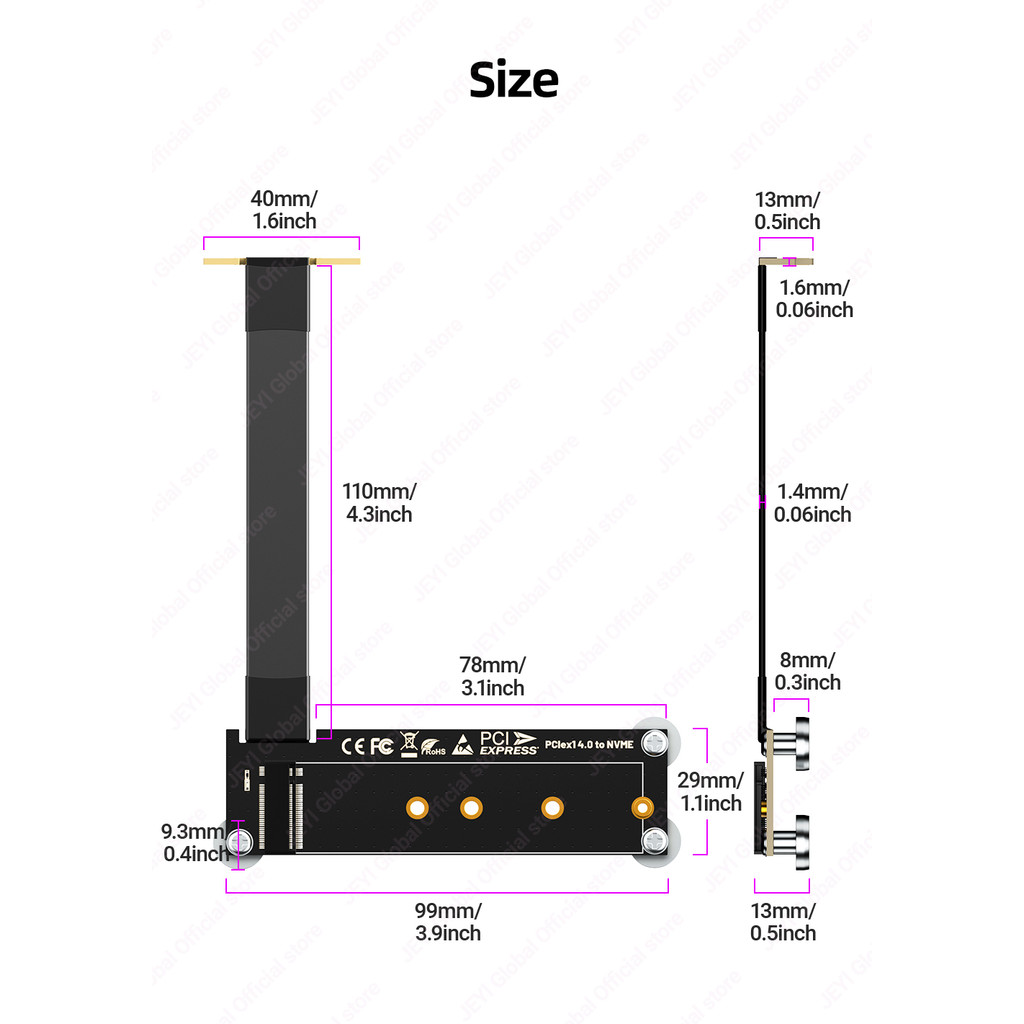 Jual JEYI Magnetic PCIe 4.0/3.0 X1 to M.2 NVME Adapter (16Gbps) with 90 ...