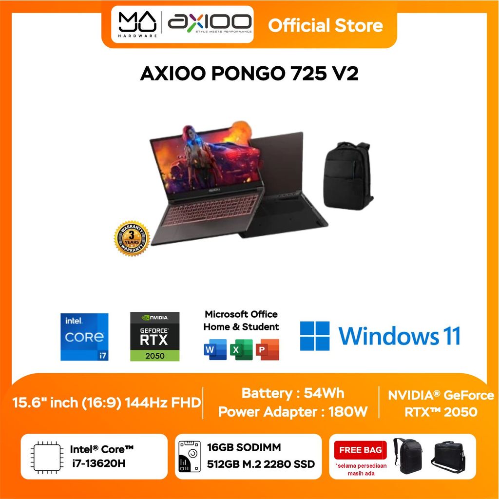 Jual AXIOO PONGO 725 V2 GeForce RTX™ 2050 4GB - i7 13620H 16GB 512SSD ...