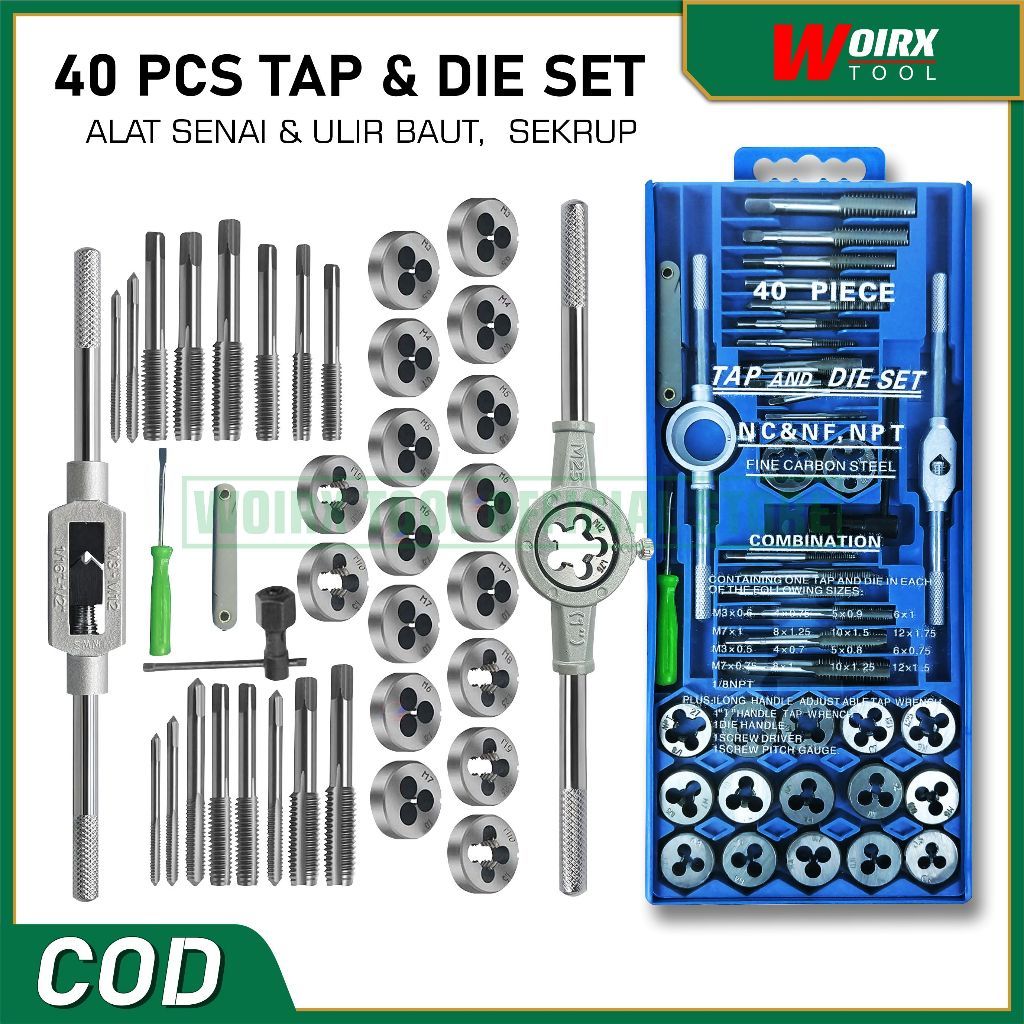 Jual Tap Die Set 40 PCS Alat Snai dan Tap Ulir Mur Baut Alat Senai ...