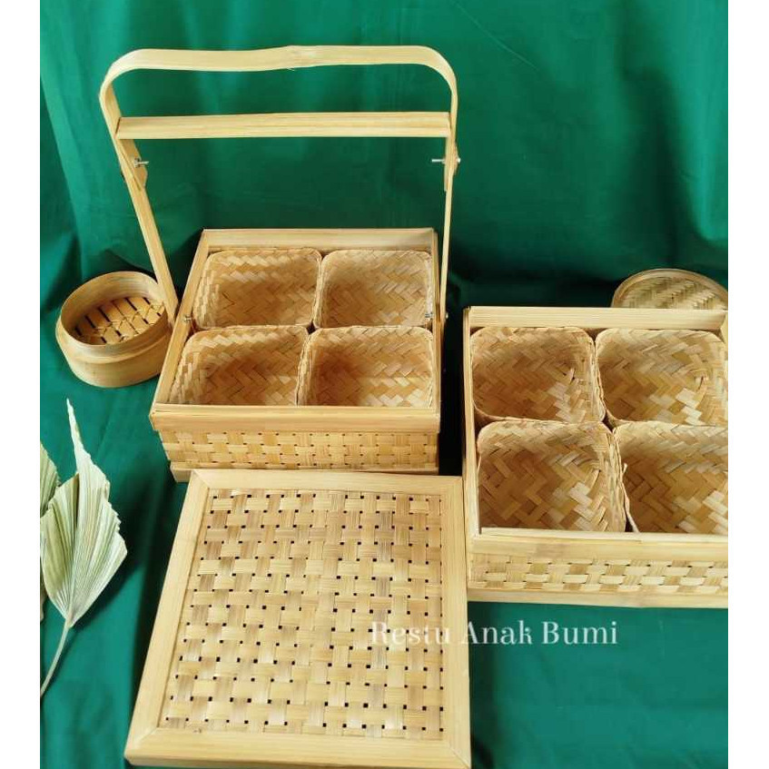 Jual ( R25 S2 ) Kotak Anyaman Bambu Rantang Susun 2 skat atas bawah ...