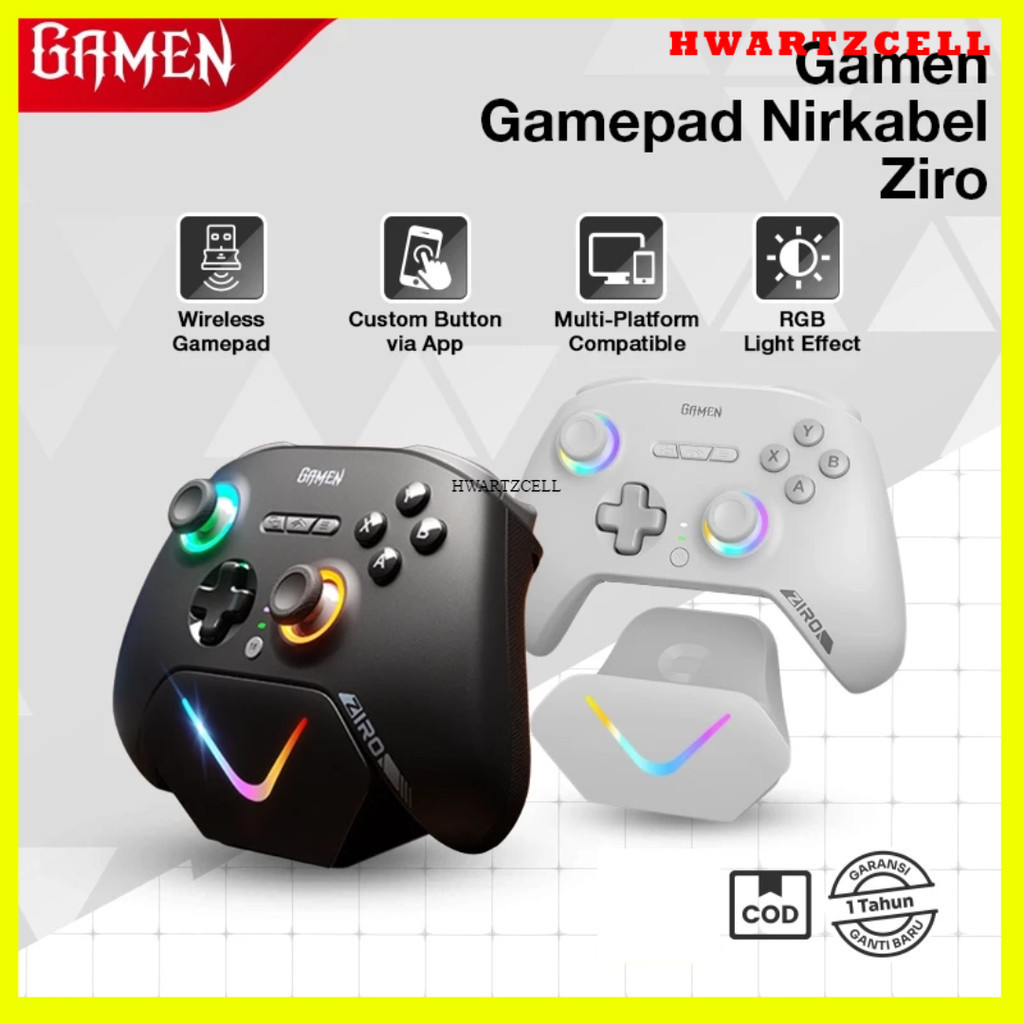 Jual [HWARTZ] GAMEN Ziro Gamepad Wireless 3 Mode Joystick Rgb Universal ...