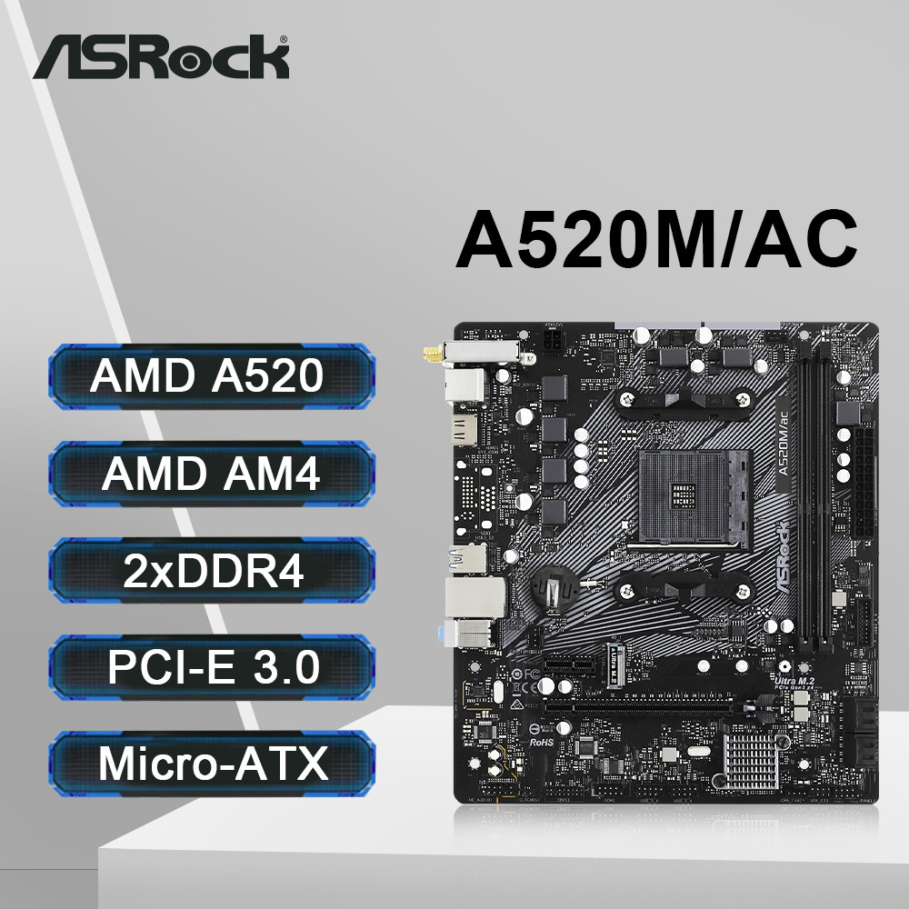Jual ASRock A520M/AC Motherboard AMD A520 Supports 5600 5800 4700 3400 5700 5500 CPU DDR4 4600 ...