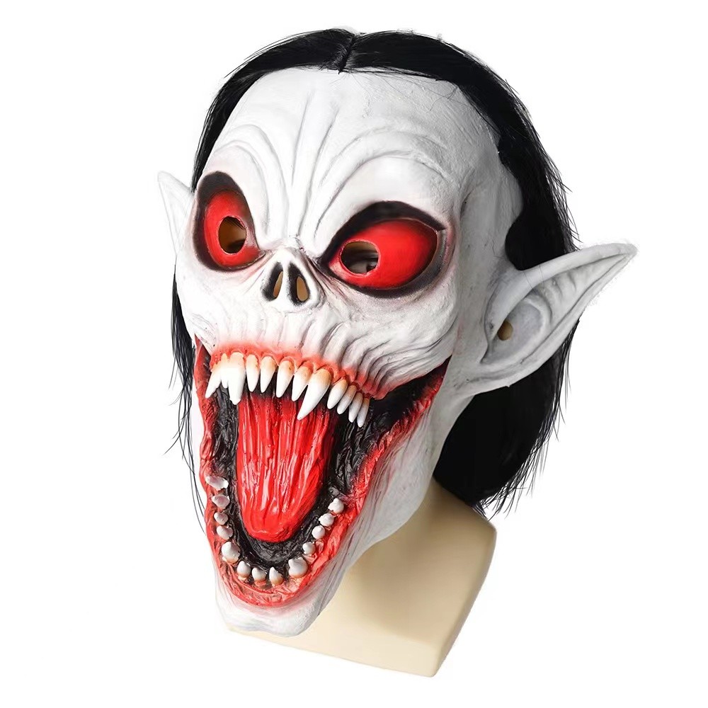 Jual Zombie Vampire Mask with Long Hair, Halloween Horror Grimace Ghost ...